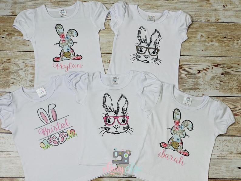 Girls Easter Shirt, Bunny with leopard glasses Shirt, Personalized ...